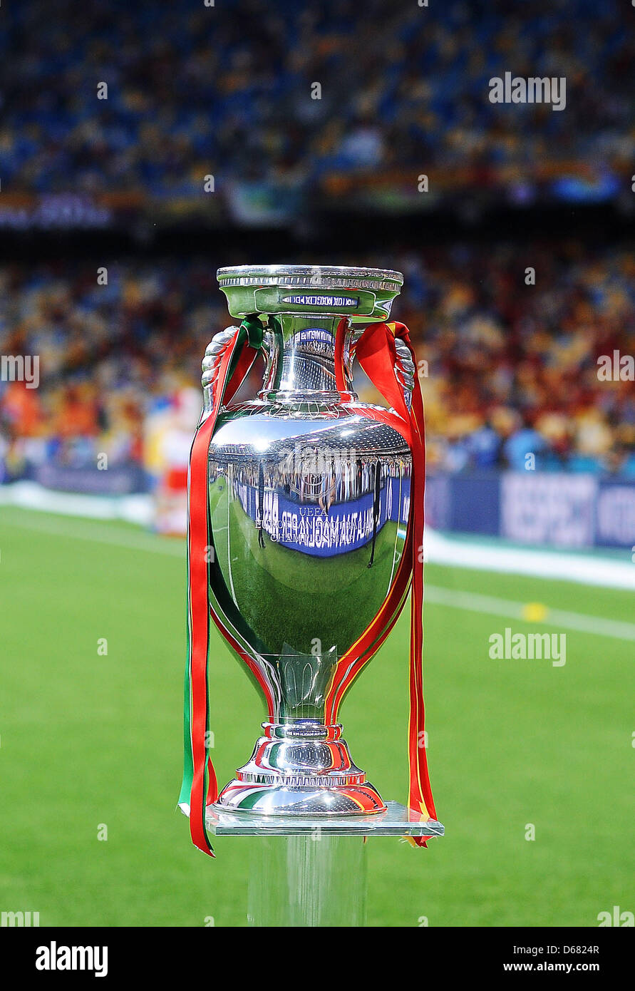 The UEFA cup is pictured during the UEFA EURO 2012 final soccer match ...