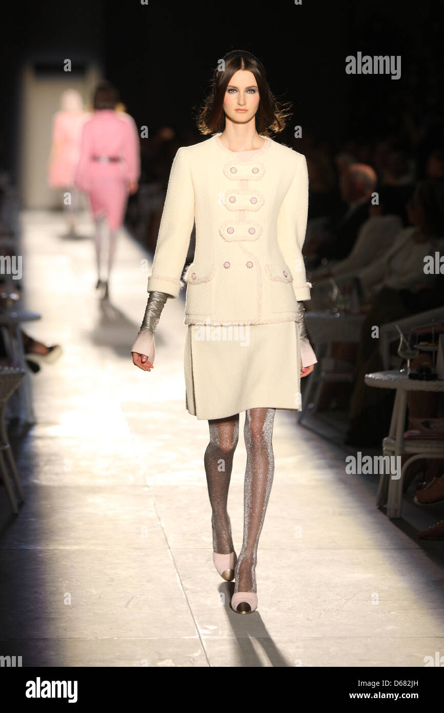 A model wears a creation by German / French designer Karl Lagerfeld as ...