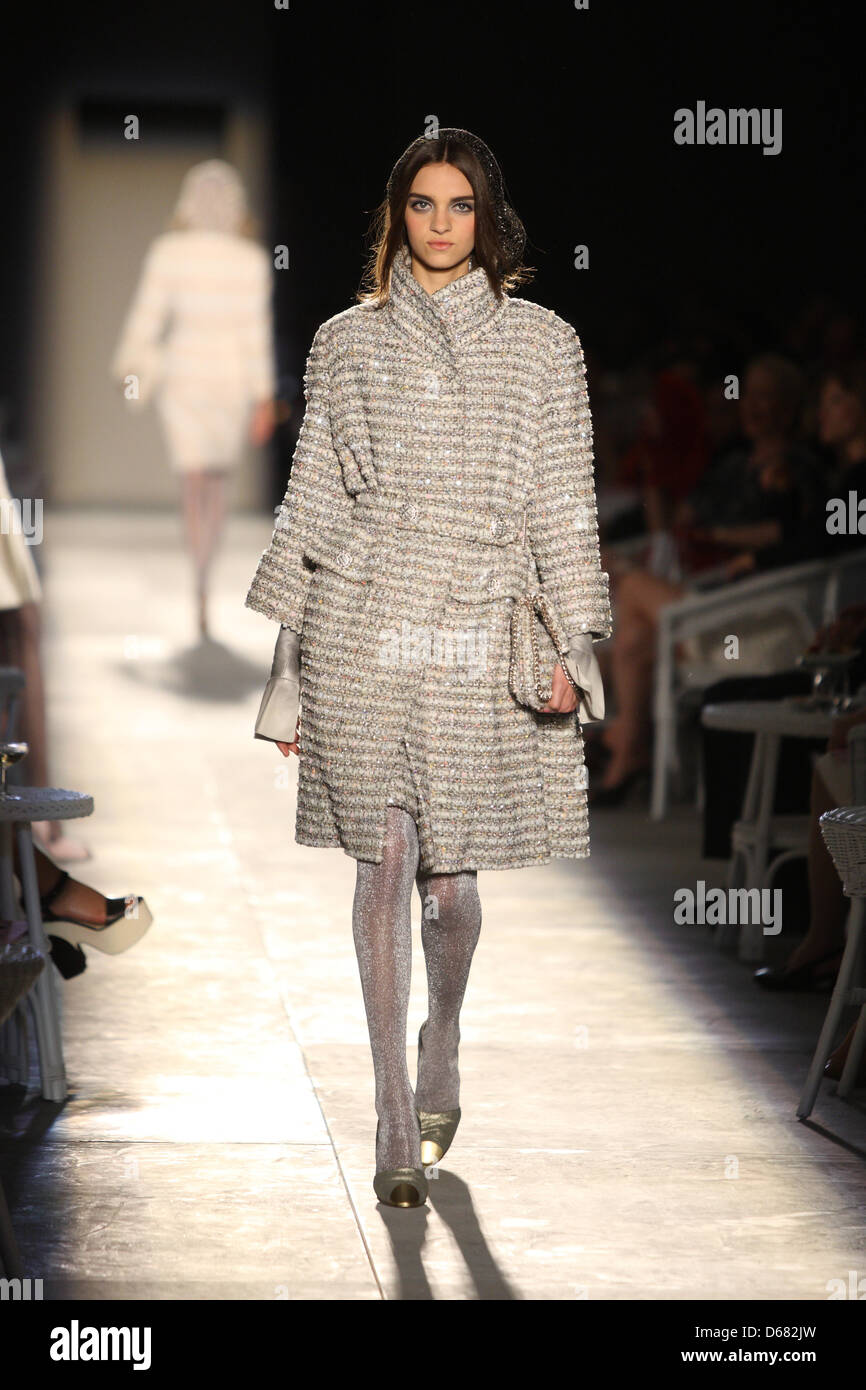 A model wears a creation by German / French designer Karl Lagerfeld as ...