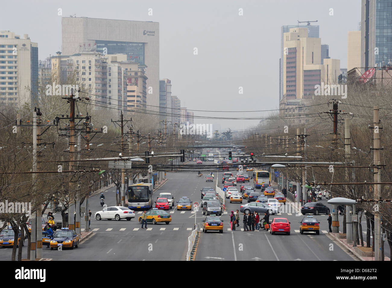 Beijing, China - April 5:View of the busy street in city center of ...