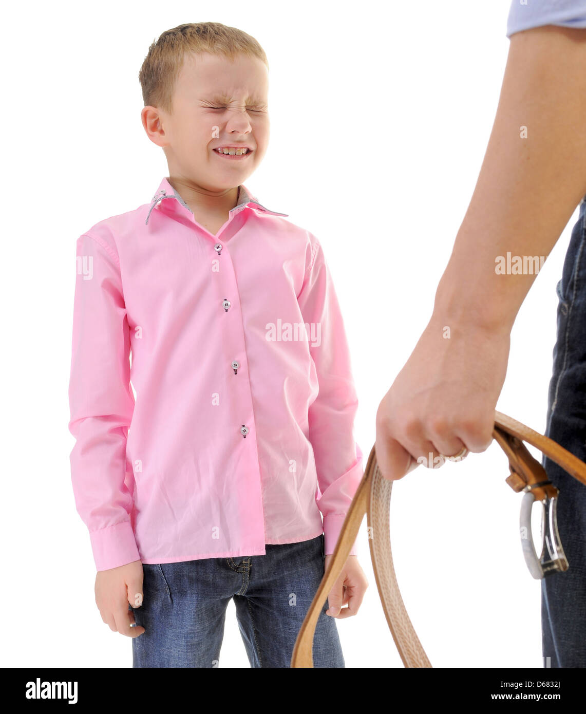 Strict father punishes his son Stock Photo - Alamy