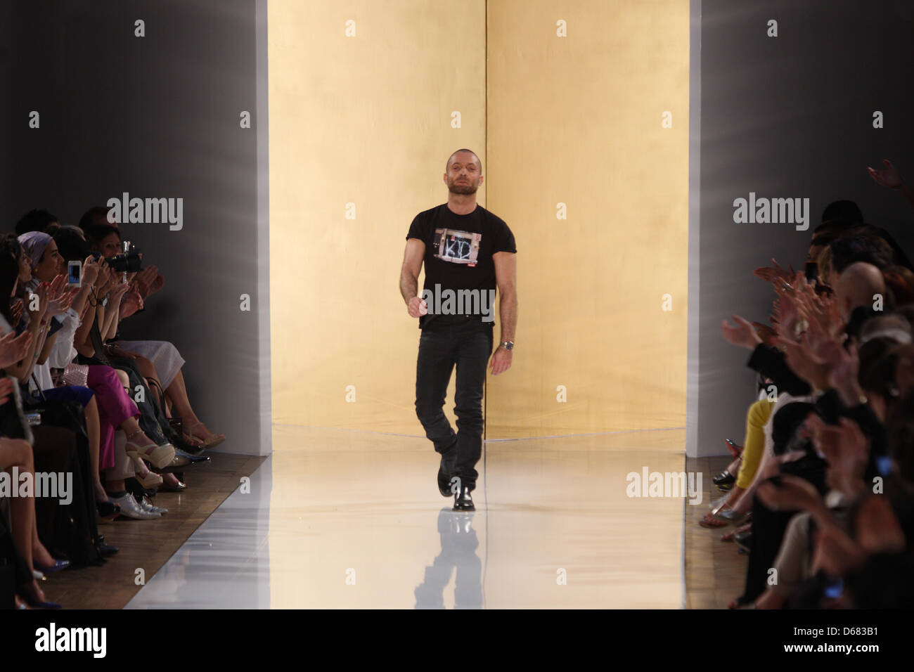 French designer Alexandre Vauthier appears on stage during his Haute ...