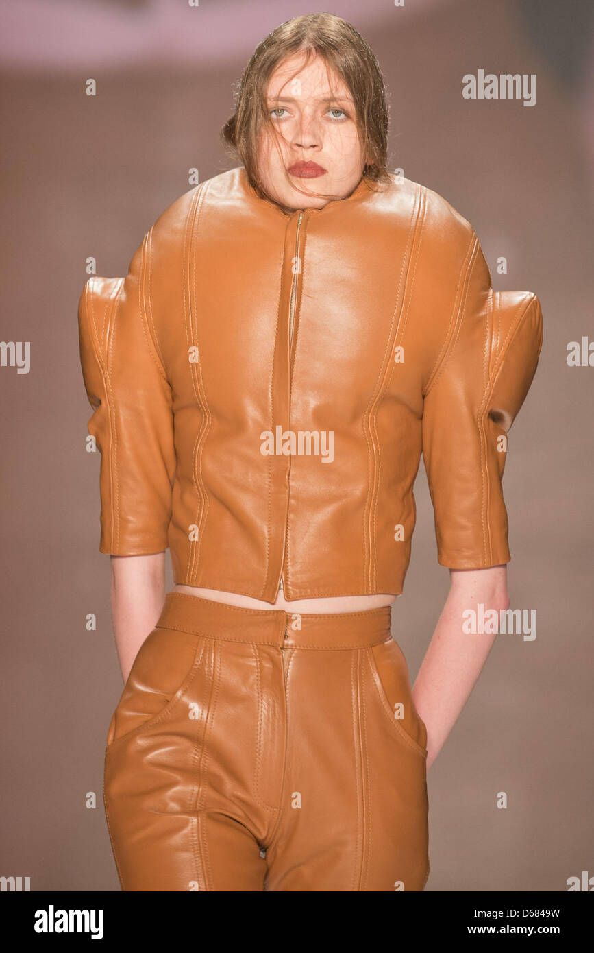 A model is presenting a creation of Spanish designer Leandro Cano ...