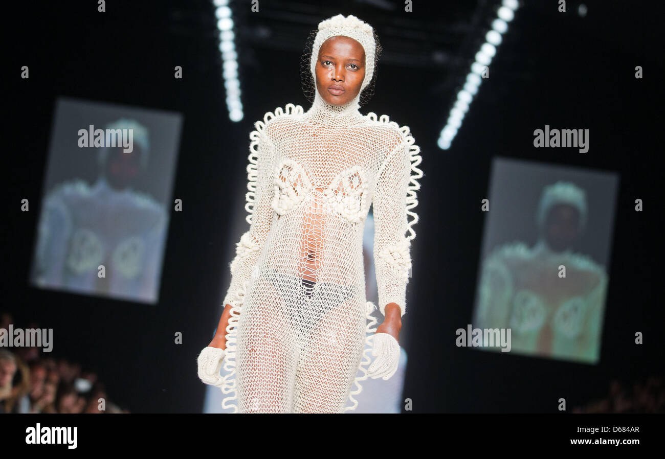 A model presents a creation of Spanish designer Leandro Cano during the ...