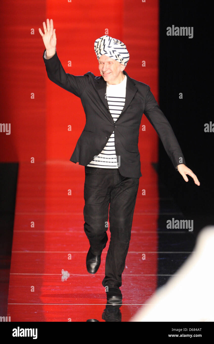 French fashion designer Jean Paul Gaultier shows up after the show of ...