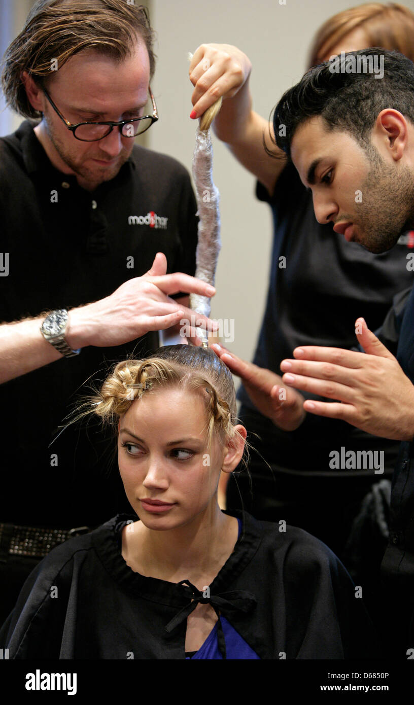 Models are being prepared for the Basler show during the Mercedes-Benz ...