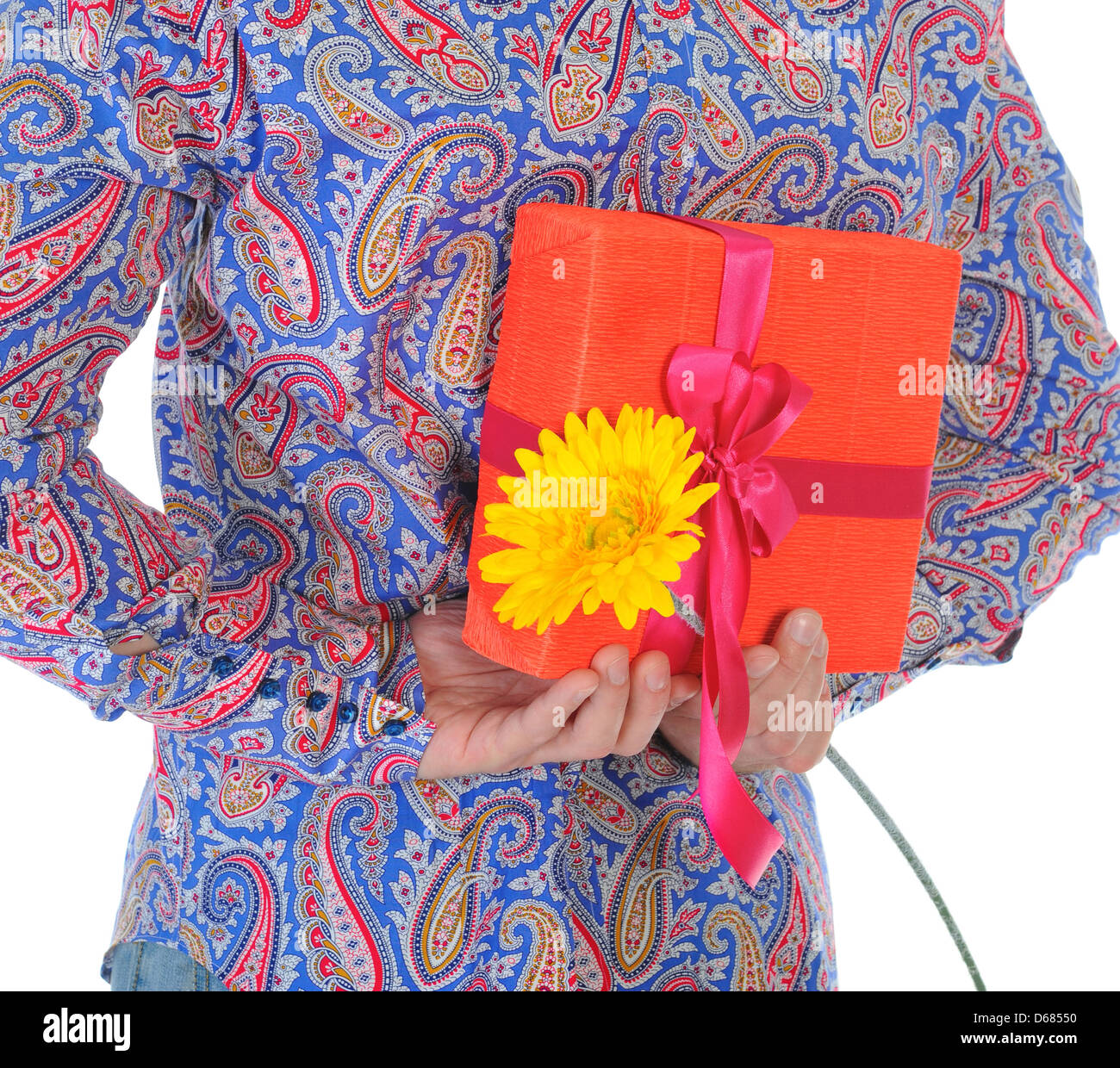 man with a gift box and a flower Stock Photo - Alamy