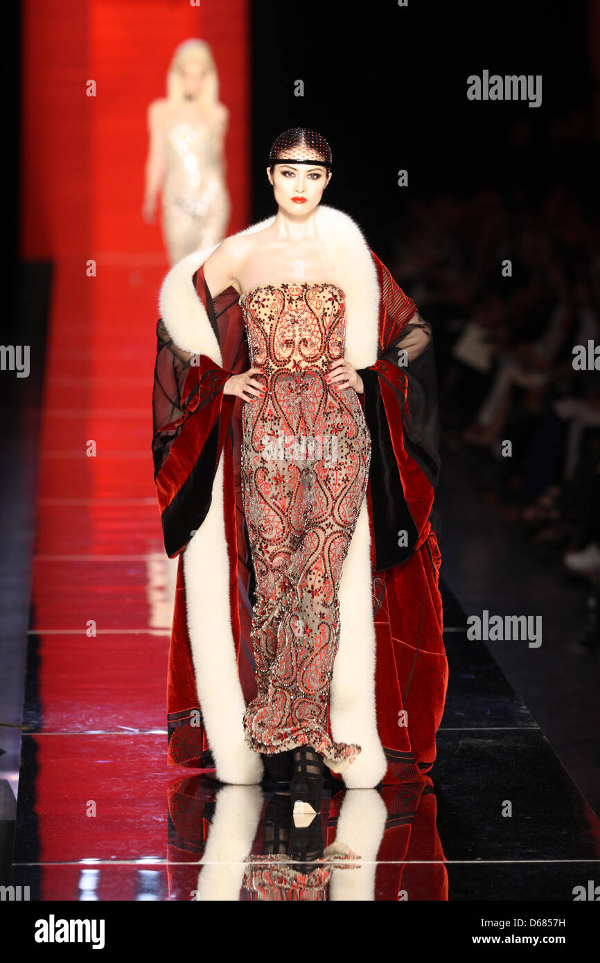 A model wears a creation by French designer Jean Paul Gaultier as part ...