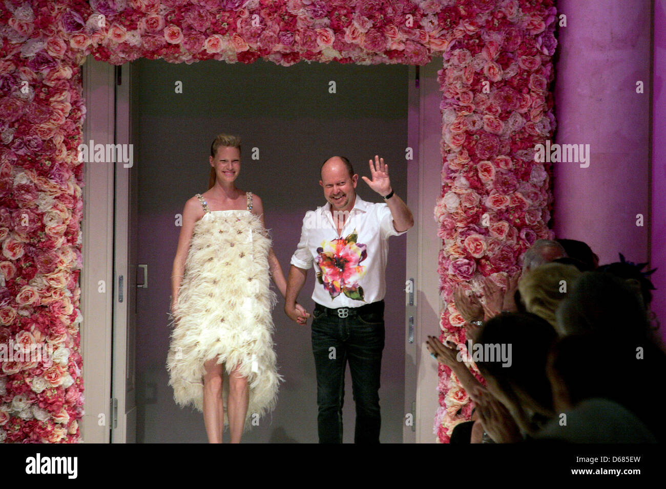 Designer Brian Rennie (R) of the label Basler poses after the fashion ...