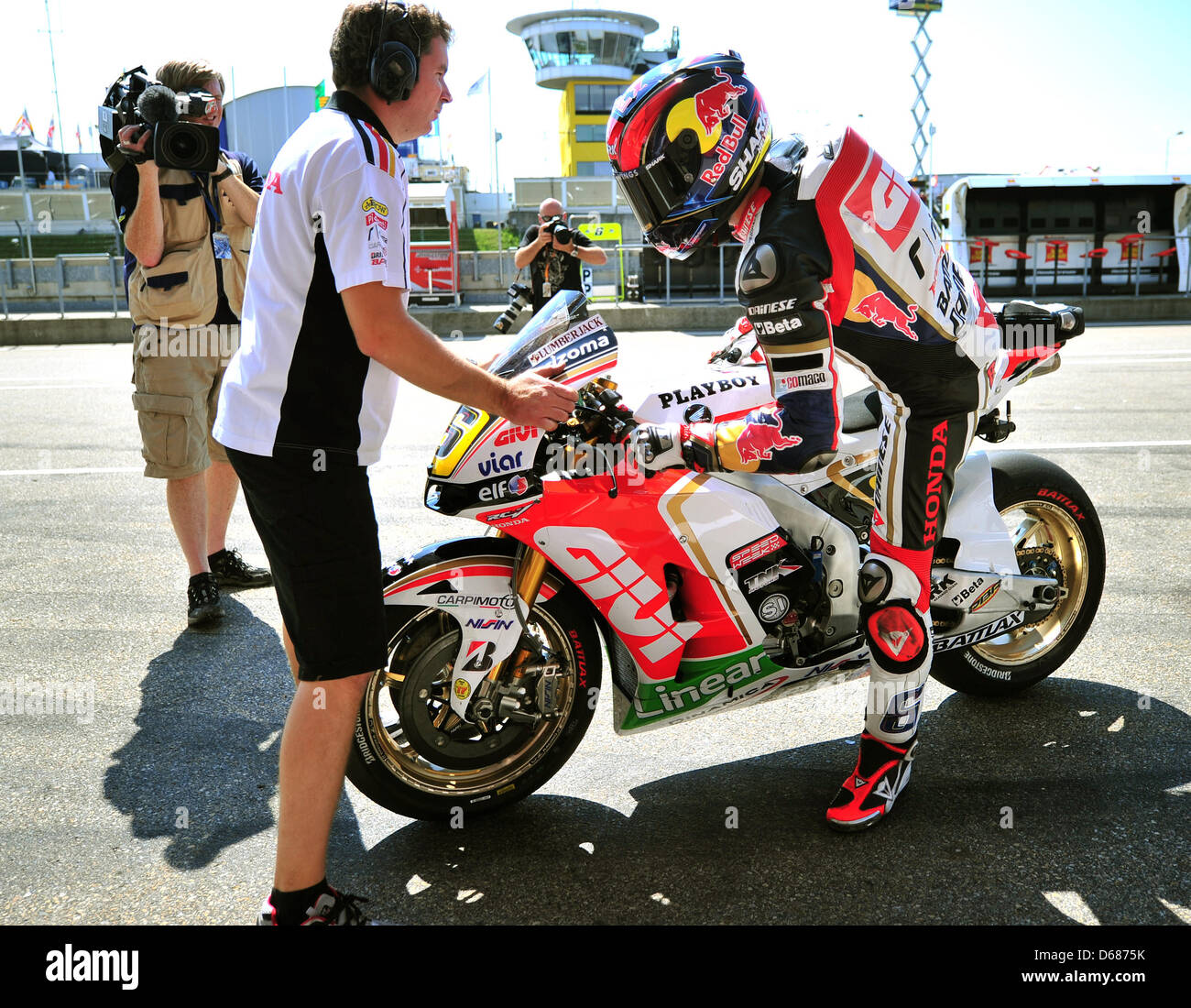 German MotoGP racer Stefan Bradl of LCR Honda Team gets off his ...