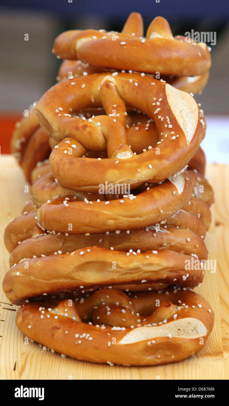 Pretzels are stacked on a table in Fuerstenfeldbruck, Germany, 28 June ...