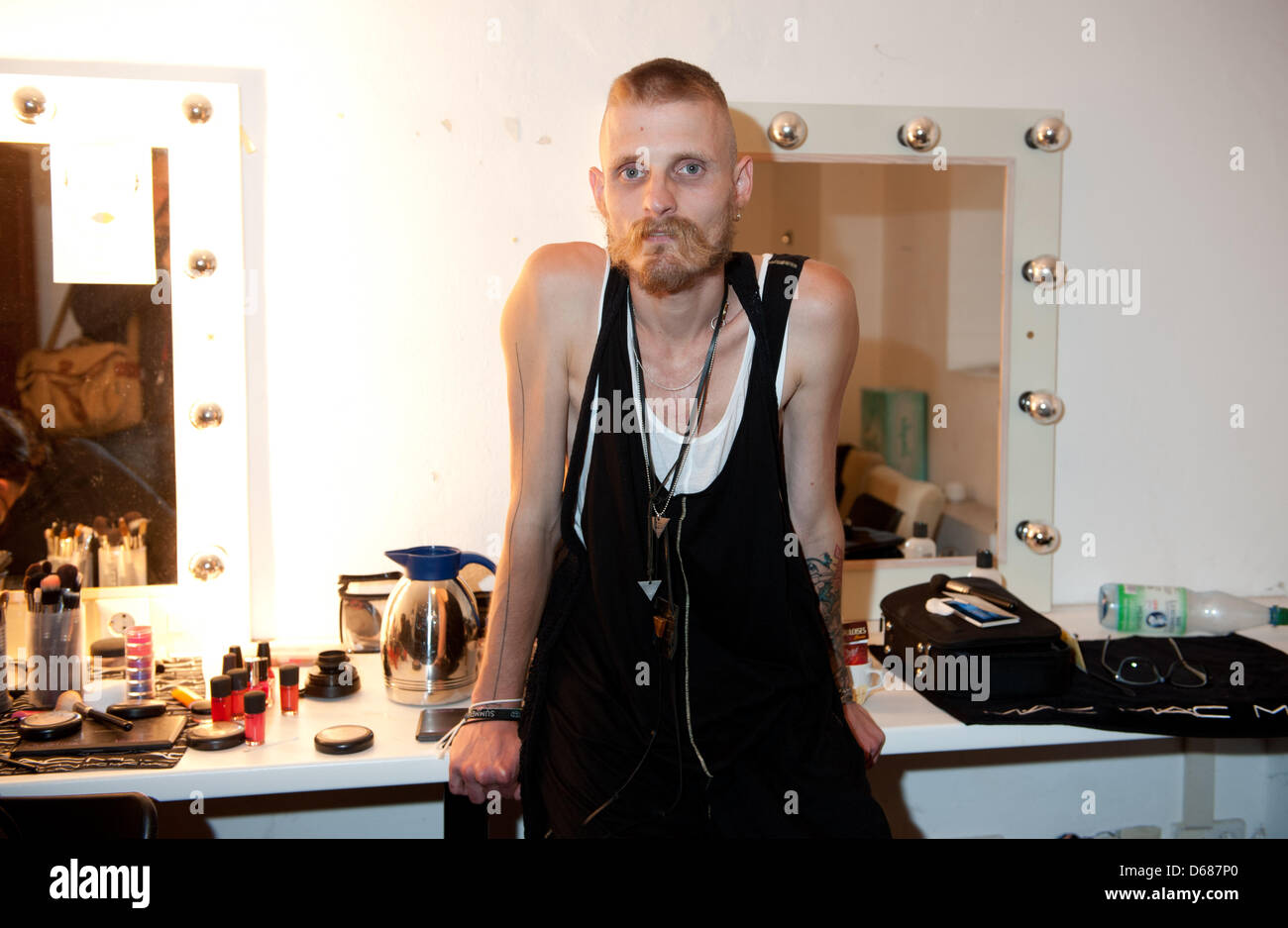 Designer Patrick Mohr poses backstage prior to the beginning of his ...