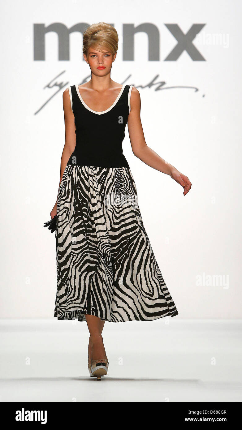 A model presents a creation at the Minx show during the Mercedes-Benz ...