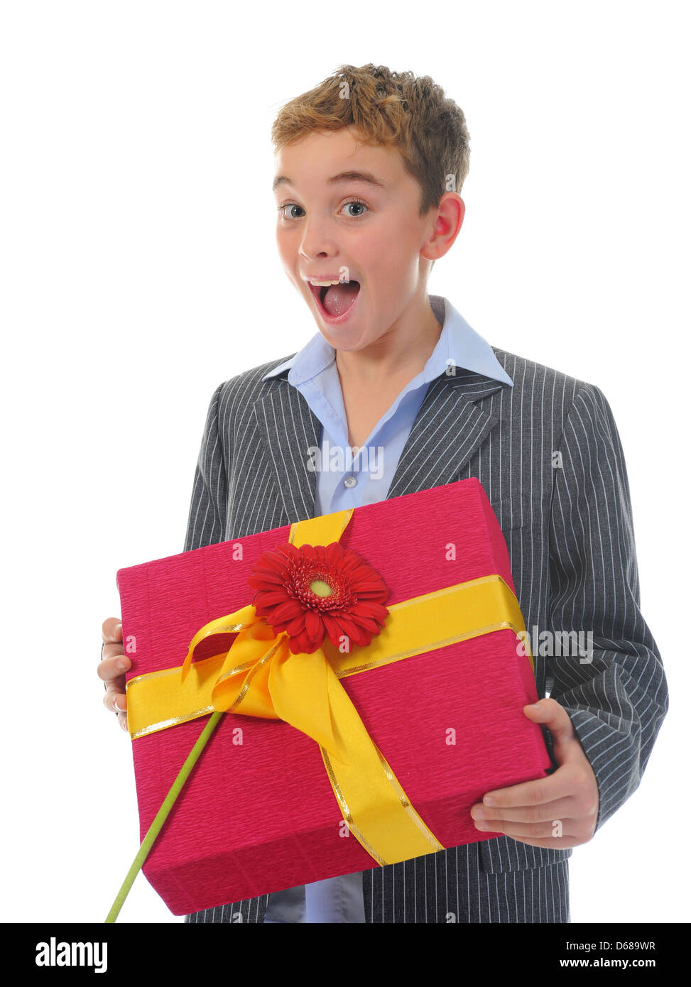 boy with a gift box and a flower Stock Photo - Alamy