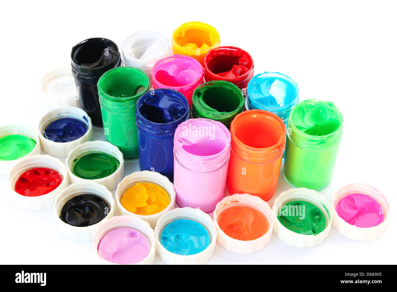 Colorful paints bottles isolated on white background Stock Photo - Alamy