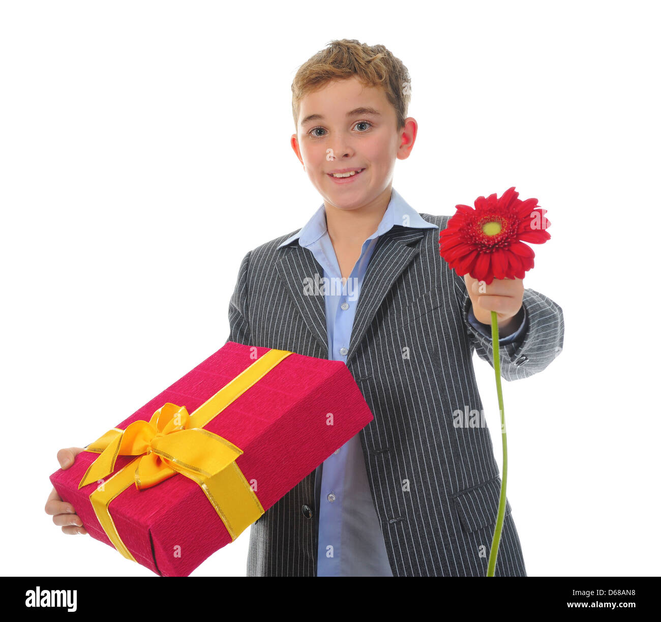 boy with a gift box and a flower Stock Photo - Alamy