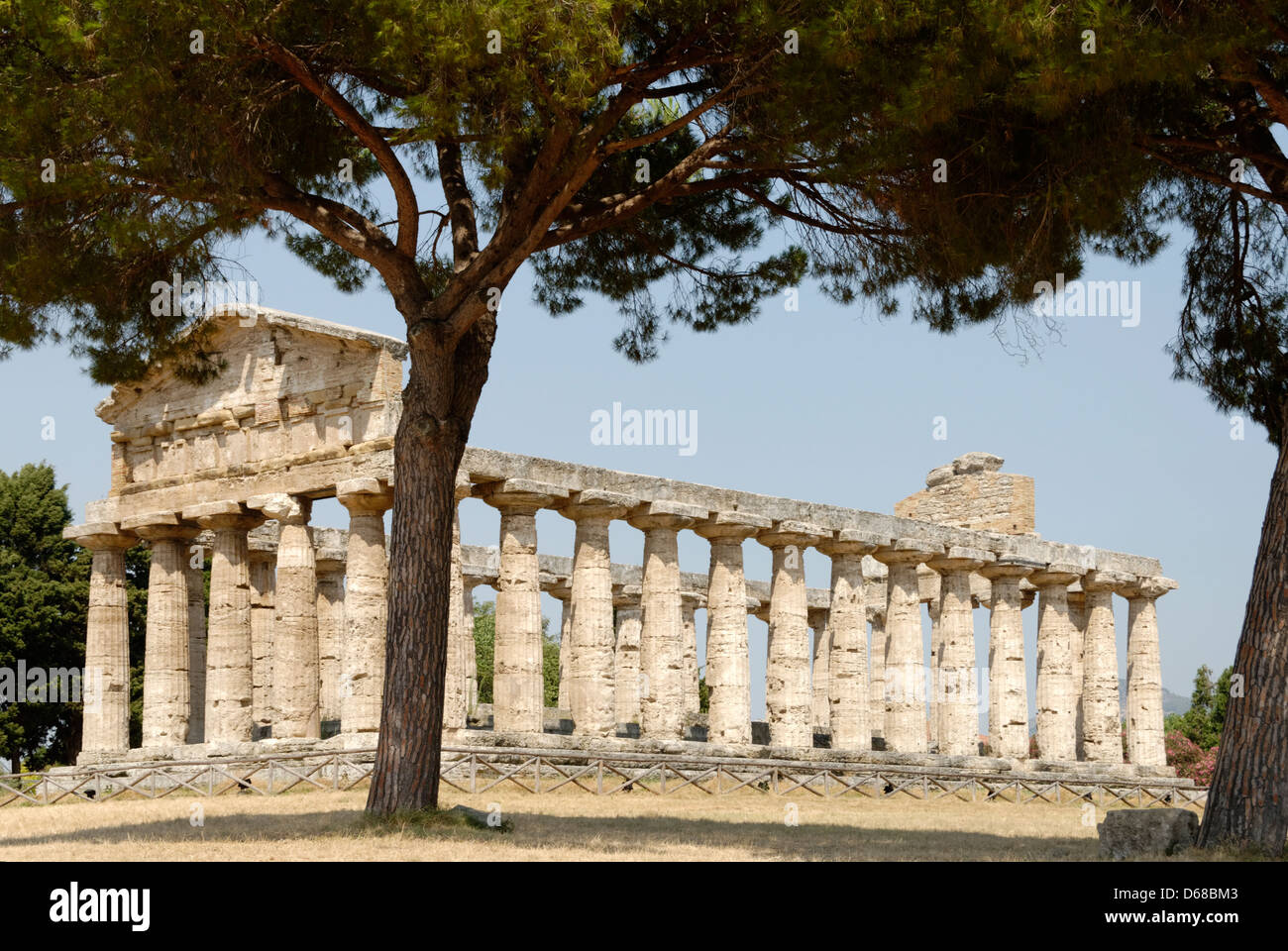 Paestum. Italy. The rear (facing west) and Sothern side of the Temple ...