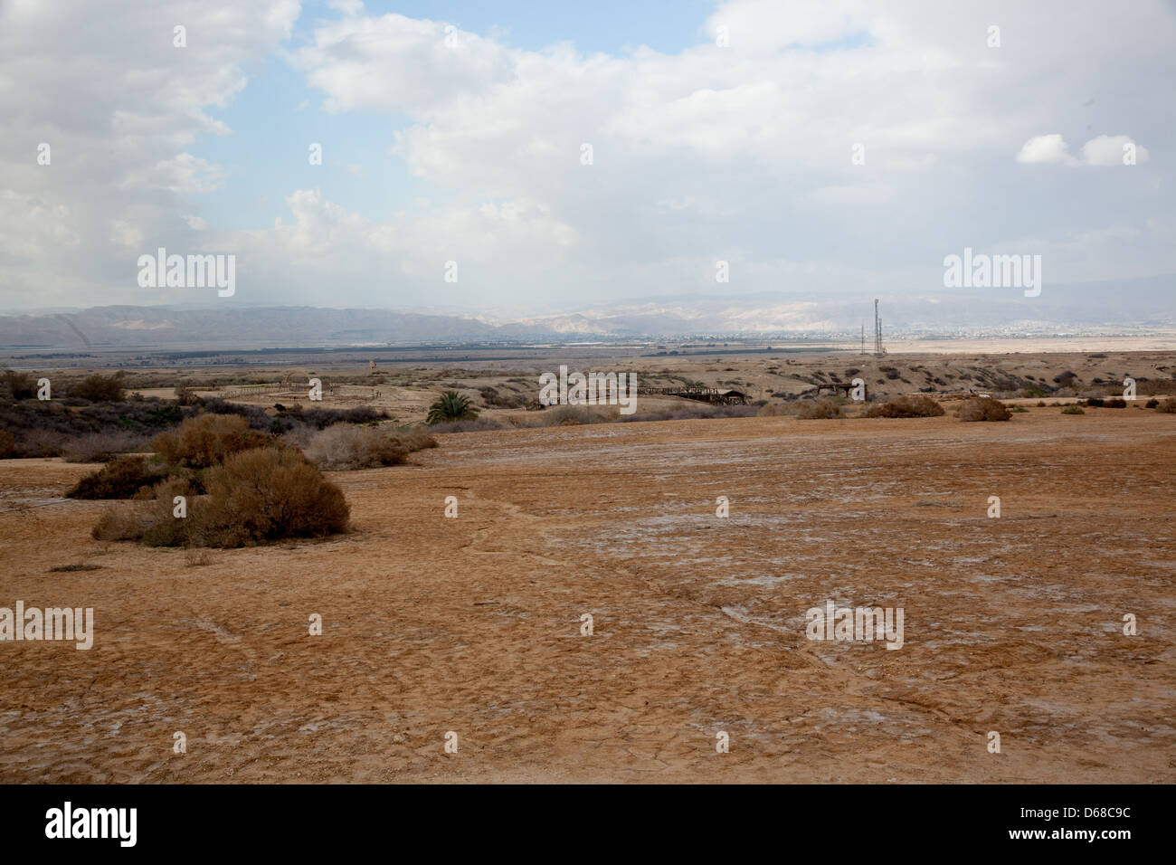 Dry and barren desert from Jordan, with hills and valleys and little ...