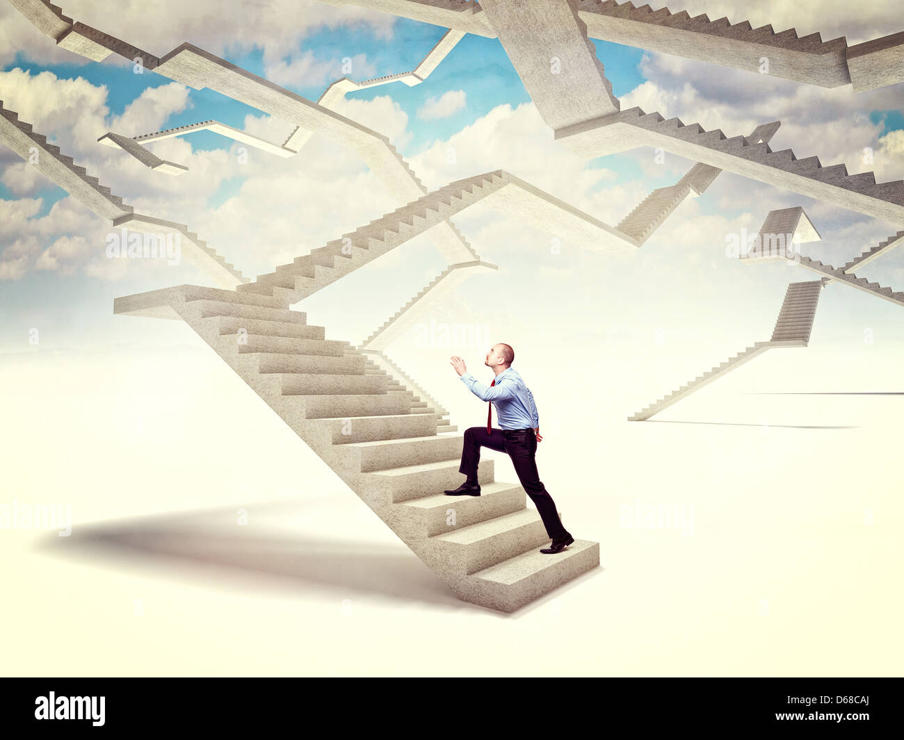 man go up on 3d concrete stair Stock Photo - Alamy