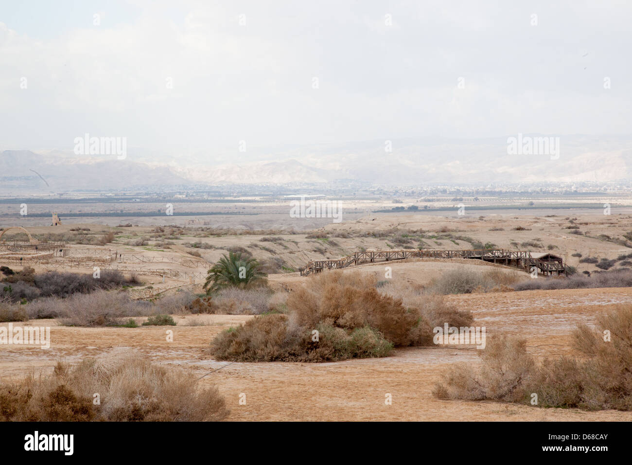 Dry and barren desert from Jordan, with hills and valleys and little ...