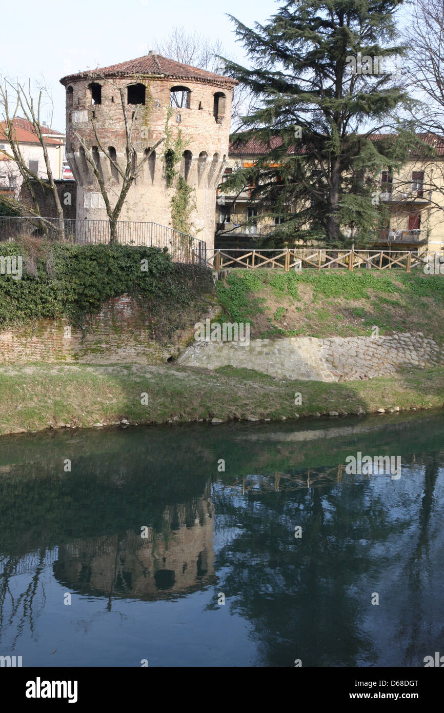 ancient medieval brick Tower for the defense of the city and the river ...