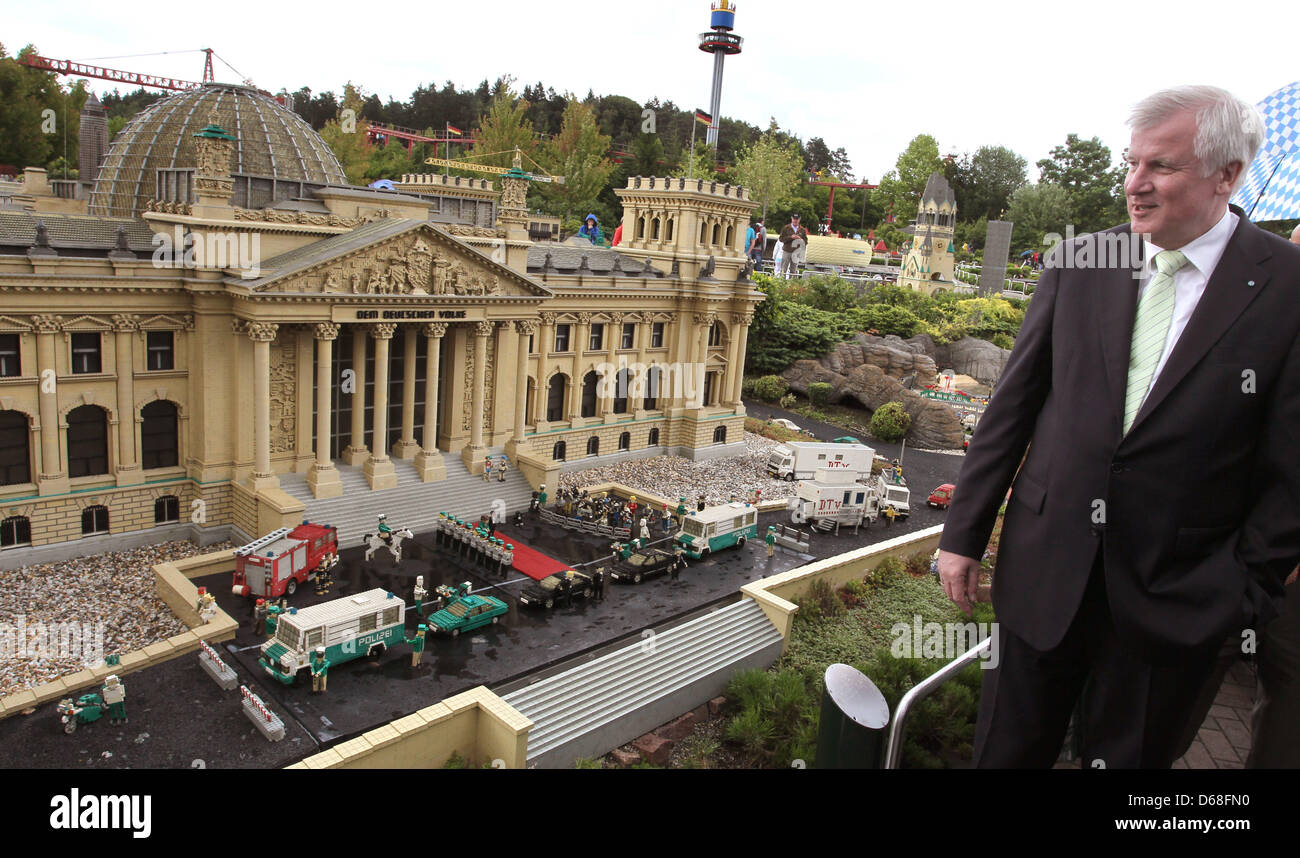 Premier of Bavaria Horst Seehofer (CSU, R) views a Lego model of the ...