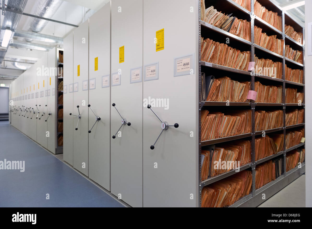 File cabinets stretch out at the former archive of the Stasi (The GDR's ...