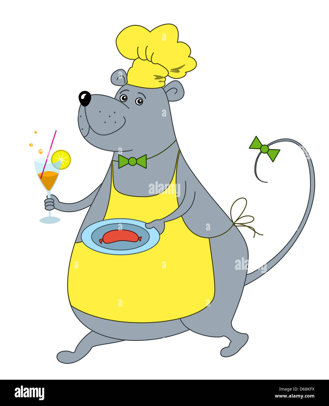 Rat-waiter with sausage in yello Stock Photo - Alamy