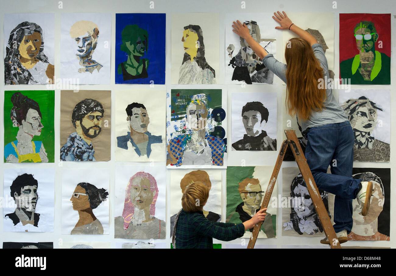 Portrait works from 2012 by students are put up for exhibition by two ...