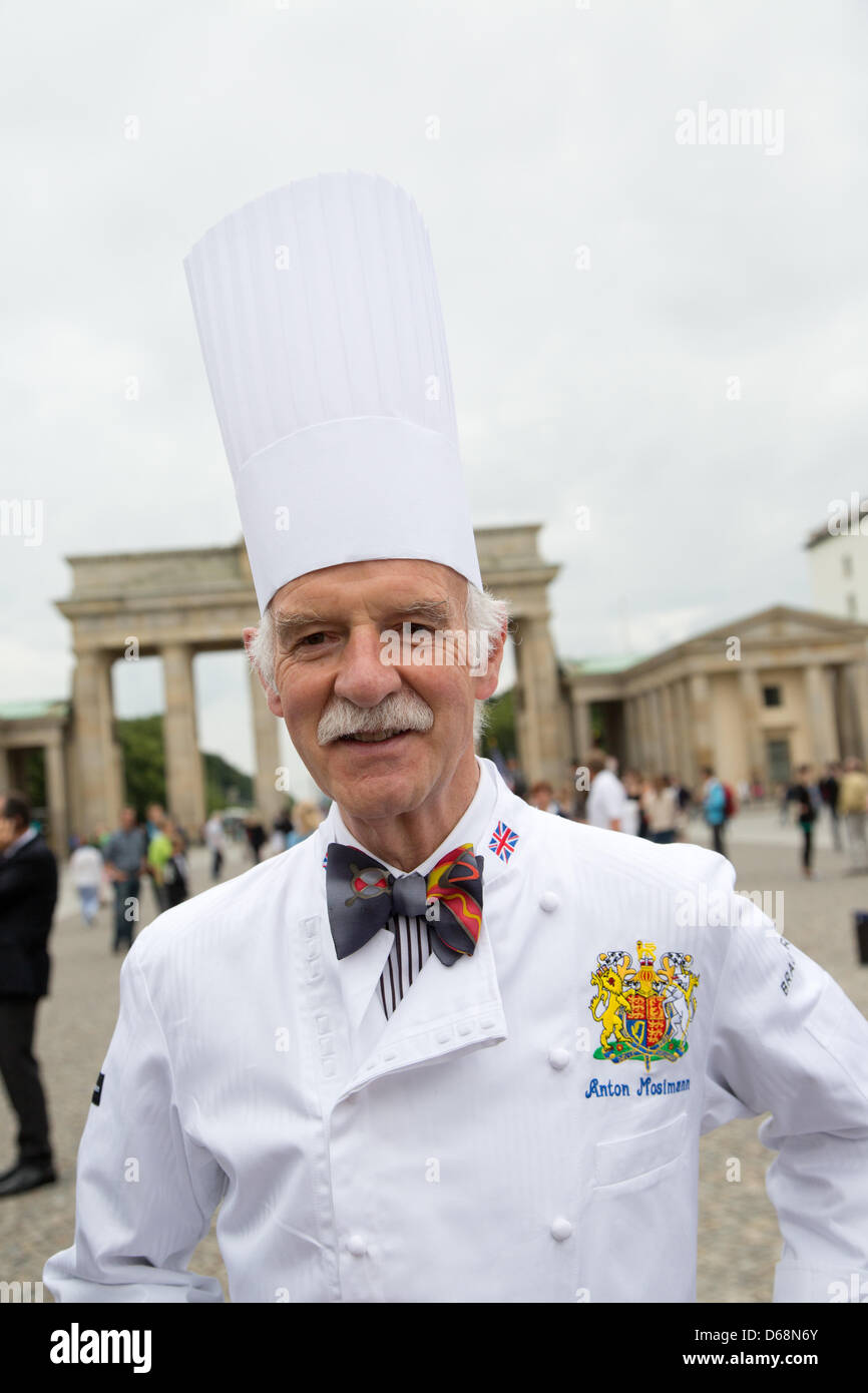 Swiss chef Anton Mosimann poses in front of Brandenburg Gate in Berlin ...