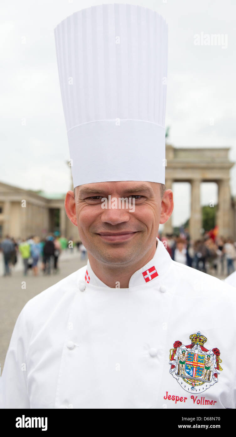 Danish chef Jesper Vollmer poses in front of Brandenburg Gate in Berlin ...