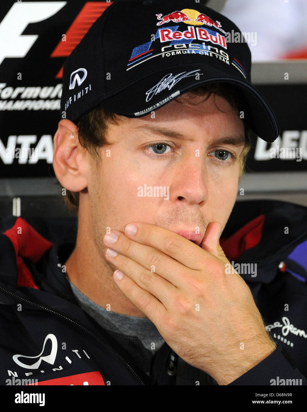 German Formula One driver Sebastian Vettel of Red Bull gestures during ...