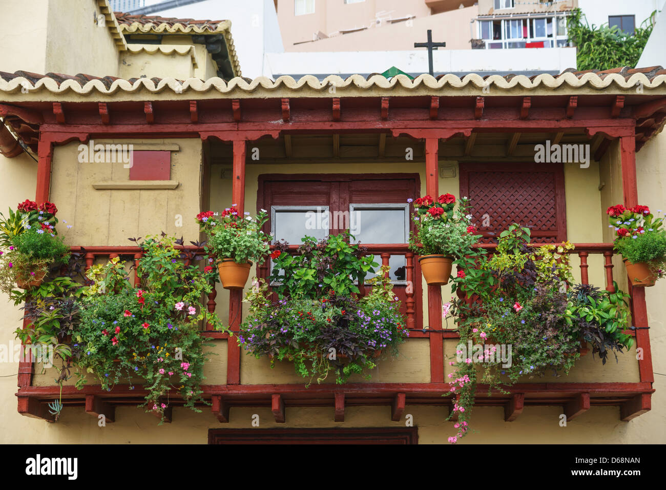 La Palma, Canary Islands - Santa Cruz. Traditional wooden balcony ...