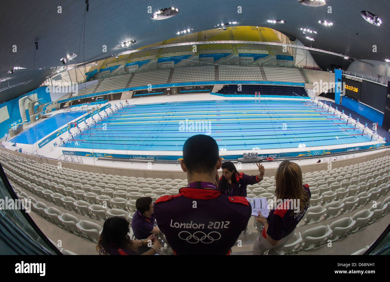 The swimming pool in the Aquatics Center in the Olympic Park in London ...
