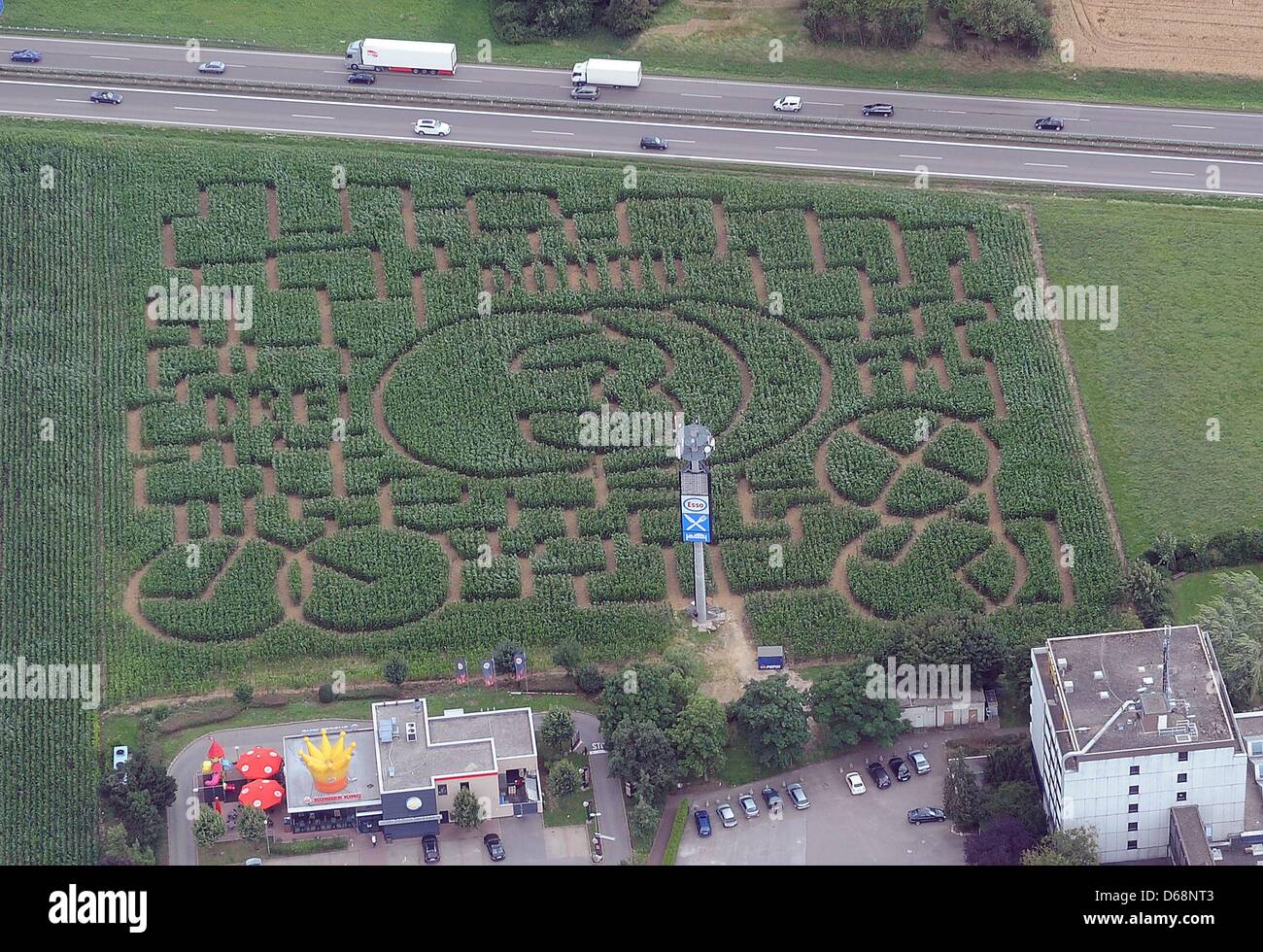 An aerial shows a labyrinth in a corn field at the Seligweiler service ...