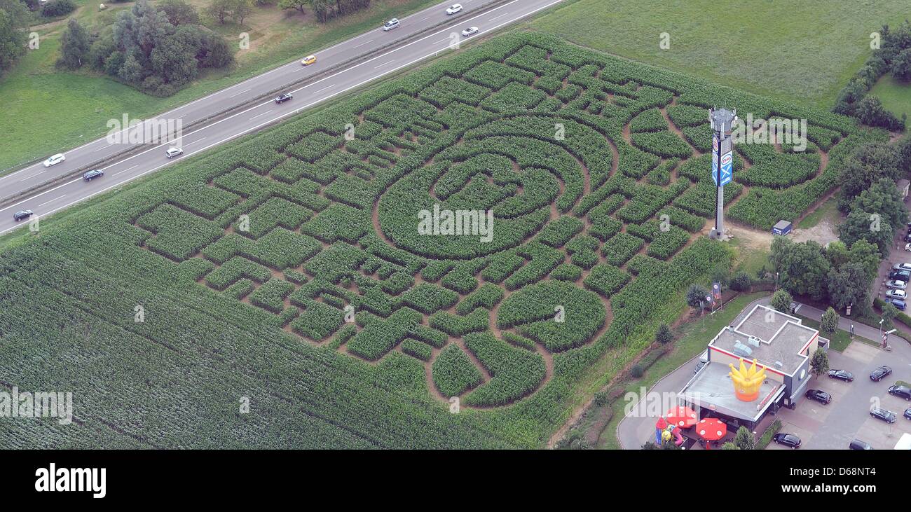An aerial shows a labyrinth in a corn field at the Seligweiler service ...