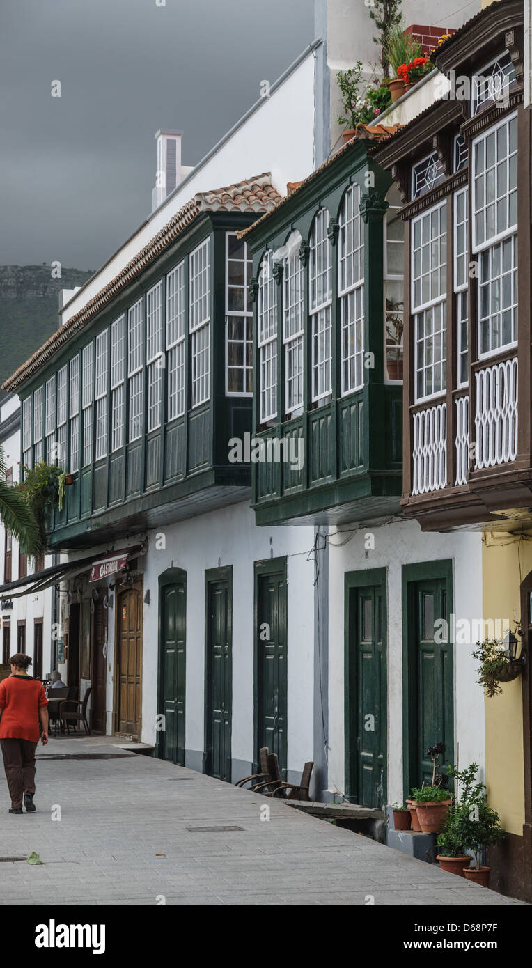 La Palma, Canary Islands - Santa Cruz. Traditional wooden balcony ...