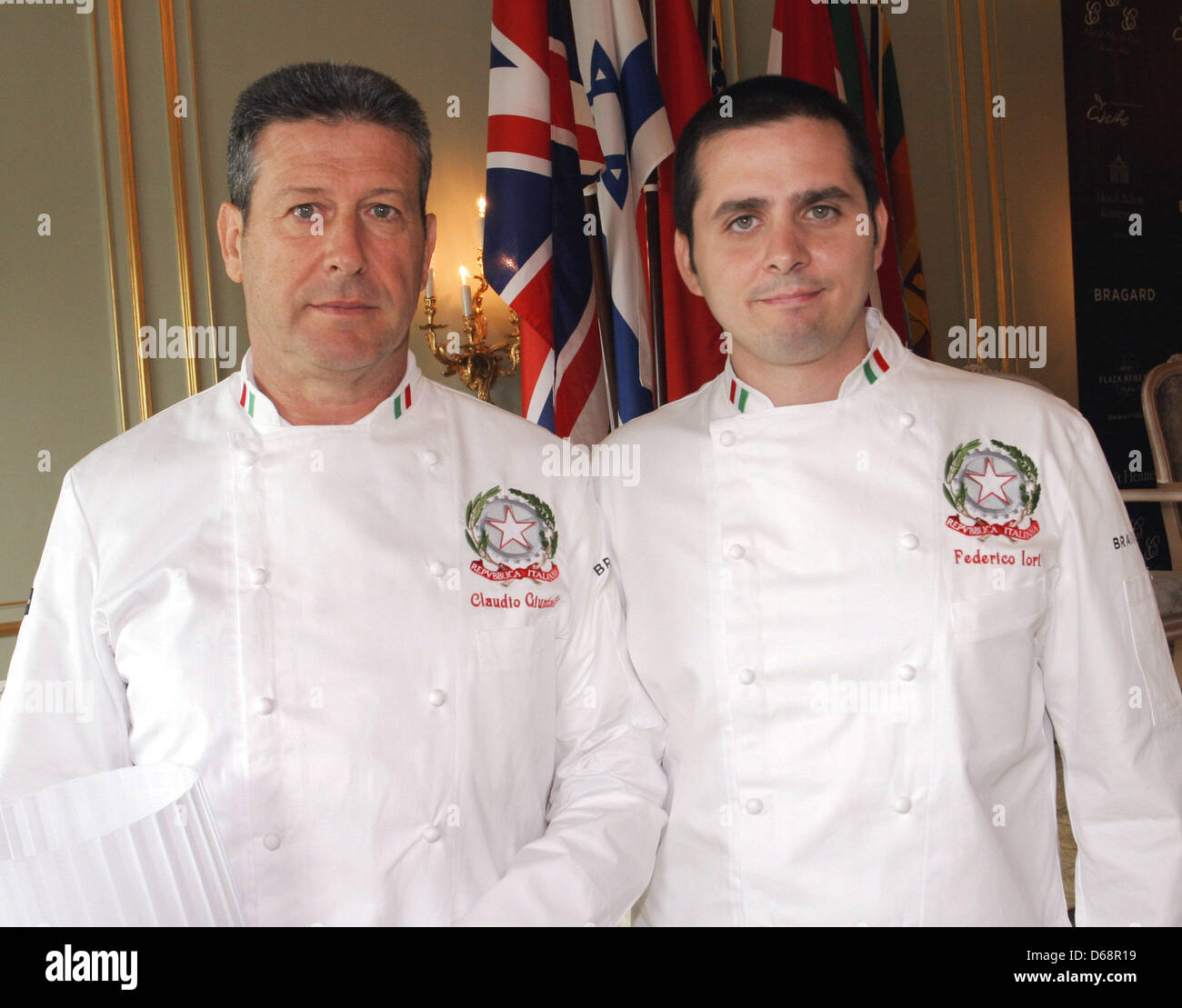 Italian top chefs Claudio Giuntoli (L) and Federico Iori pose in Hotel ...