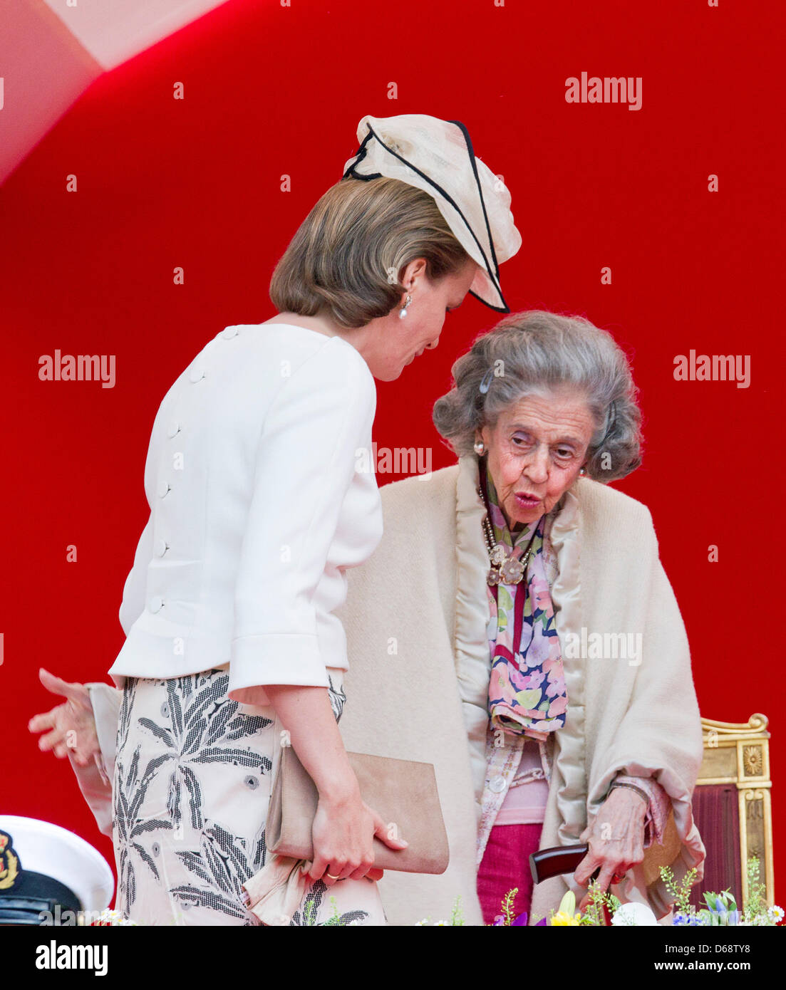 Crown Princess Mathilde (L) and Queen Fabiola arrive for the military ...