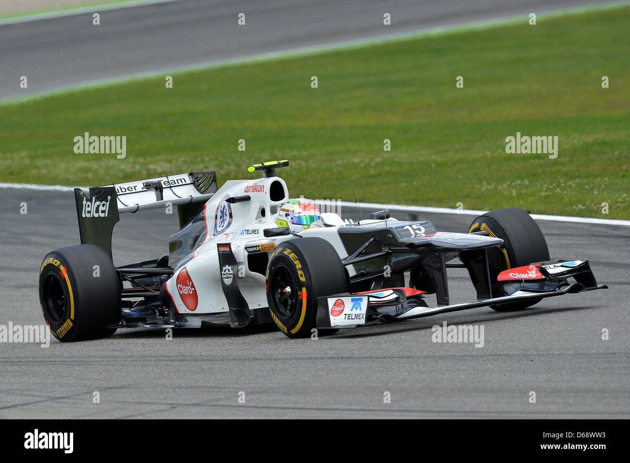Mexican Formula One driver Sergio Perez of Sauber steers his car during ...