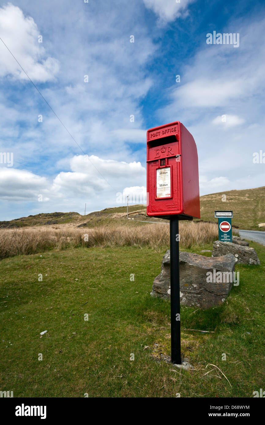 Standard red letterbox in a remote area near Tregarron, Powys, mid ...