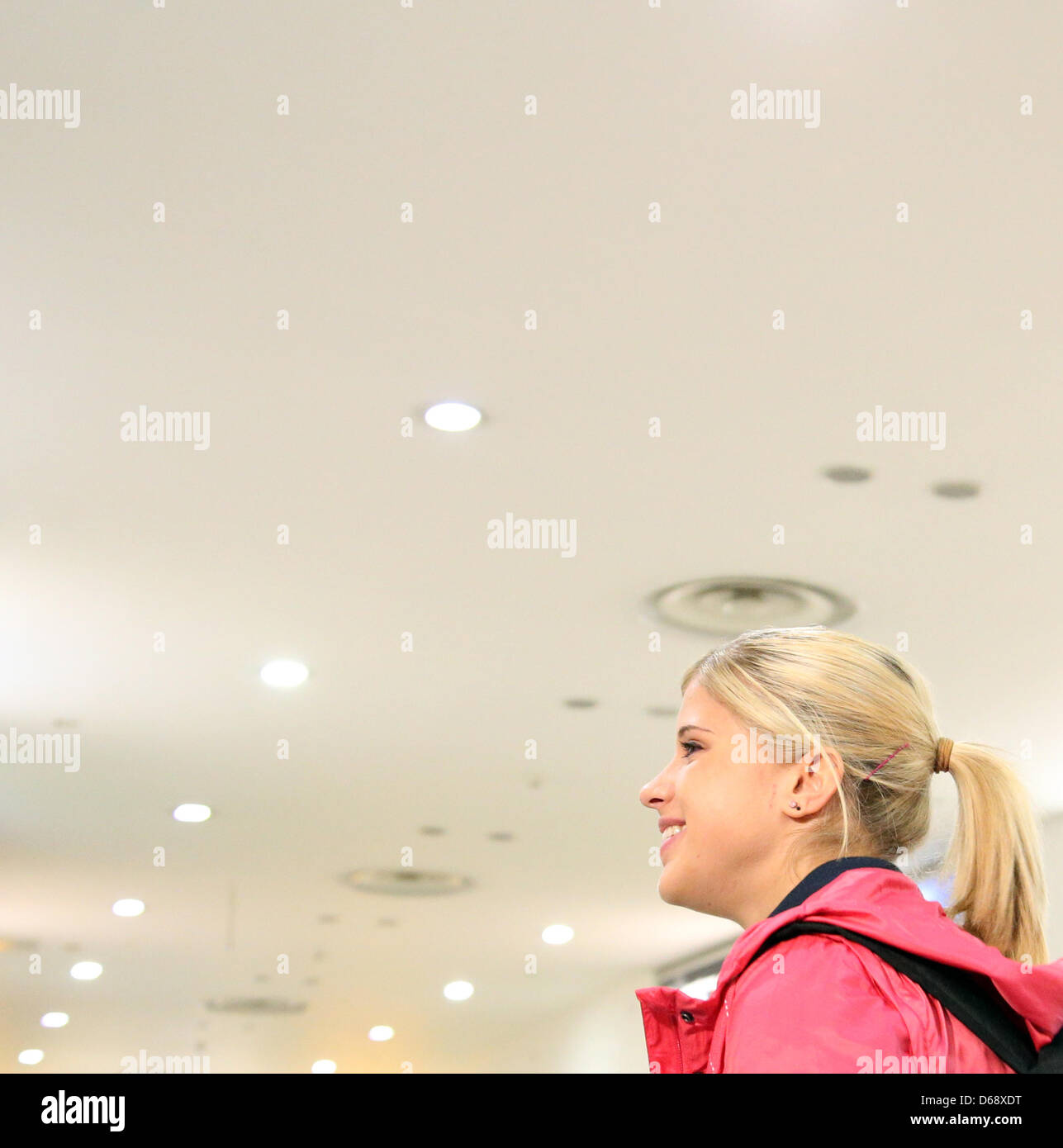 German gymnast Elisabeth Seitz gives a statement to the press after her ...