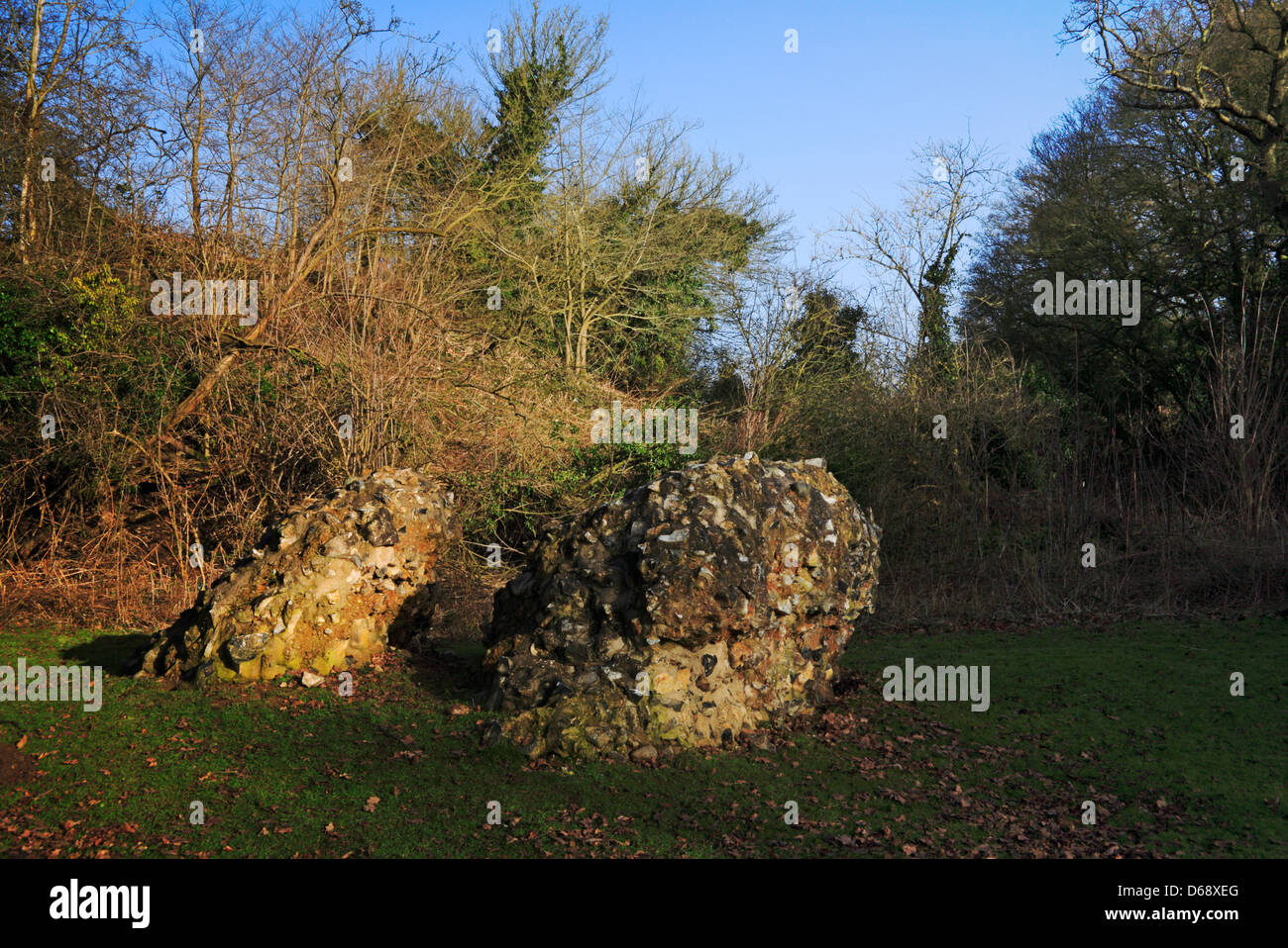 Remains of wall by defensive earthworks at the Roman town of Venta ...