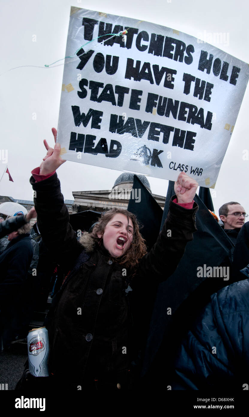 Protest in Trafalgar Square against Margaret Thatcher’s legacy and ...