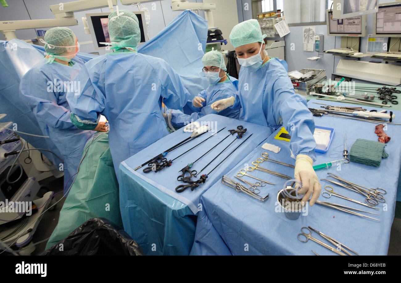 Doctors operate to install a laparoscopic adjustable gastric band at ...