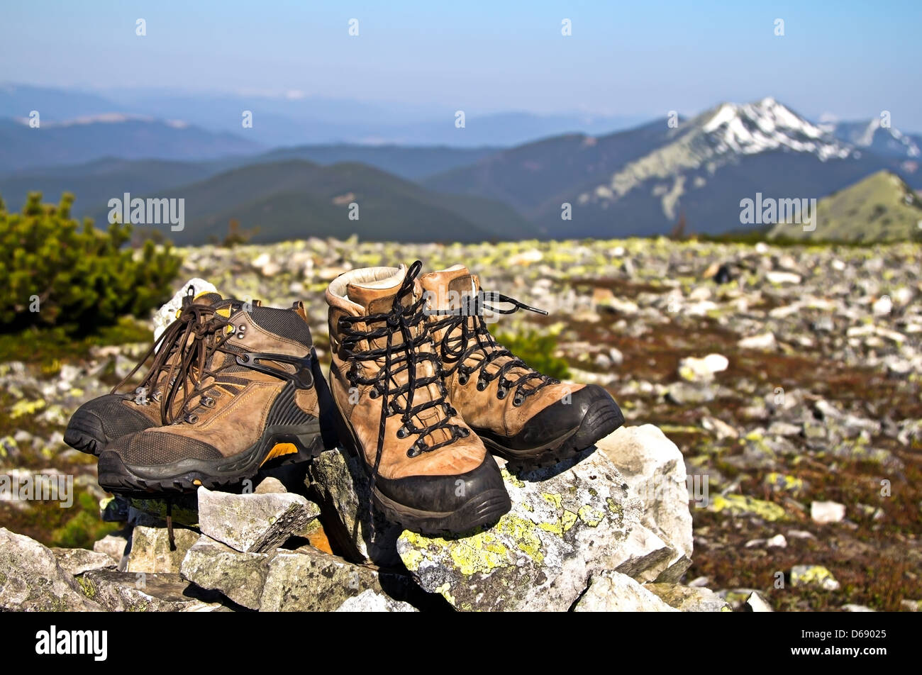 Boot mountain mountaineering hiking old activity hi-res stock ...