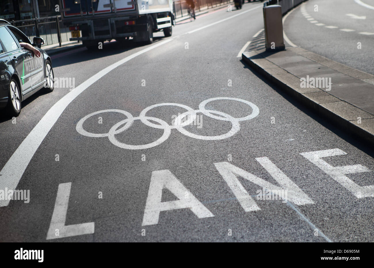 The Olympic lane, the transport route for olympic vehicles, are seen in ...
