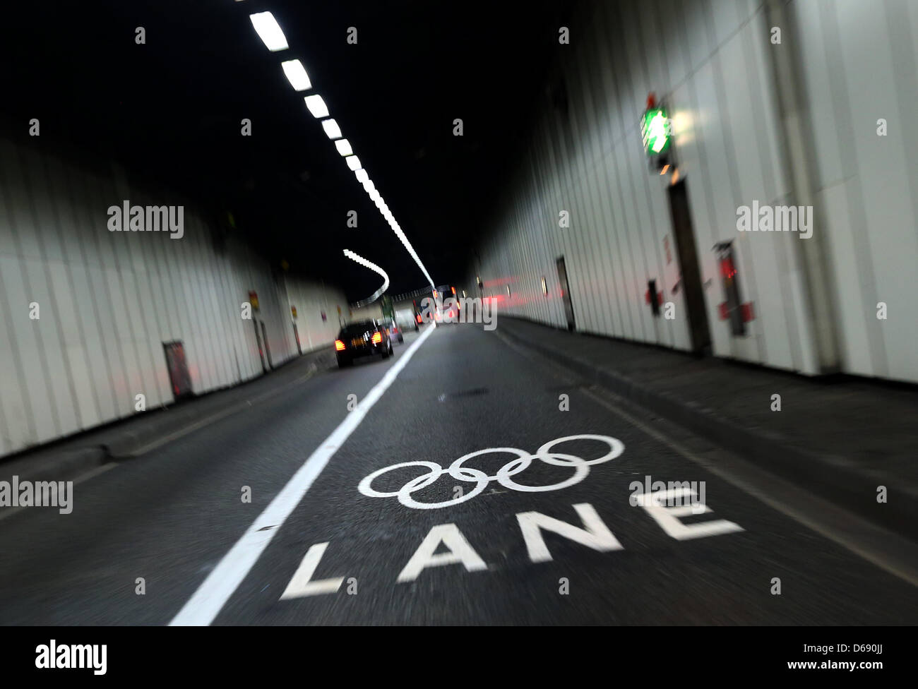 The Olympic lane, the transport route for olympic vehicles, are seen in ...