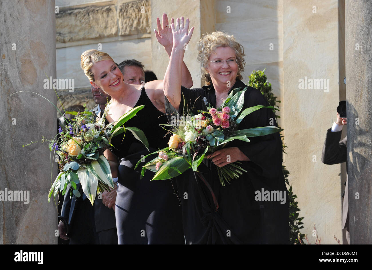 Directors of the Bayreuth Festival, Katharina Wagner (L) and Eva-Wagner ...