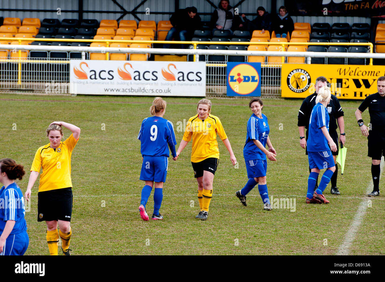 Women`s football at club level, players shaking hands after match Stock ...